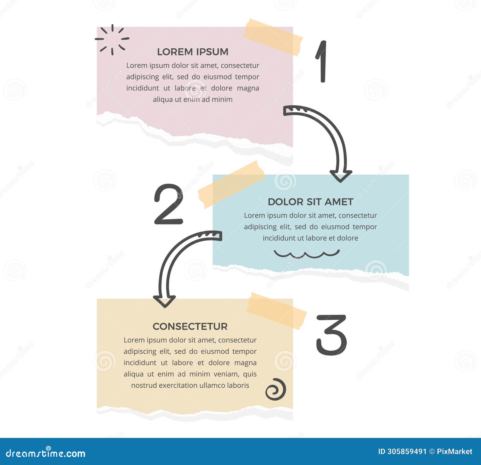 Infographic Template with 3 Options with Paper Notes Stock Vector ...