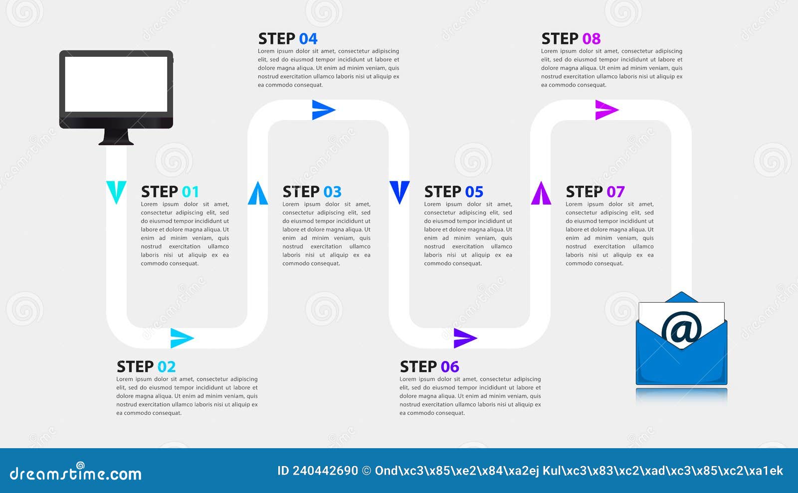 Infographic Template with 8 Options or Steps. Mailing Process Stock ...