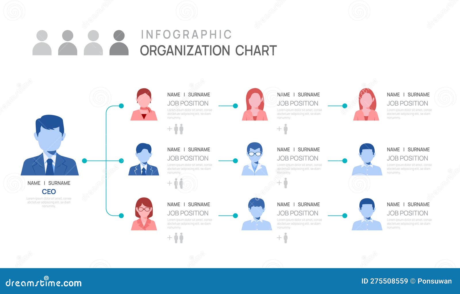 Infographic Template for Organization Chart with Business Avatar Icons ...