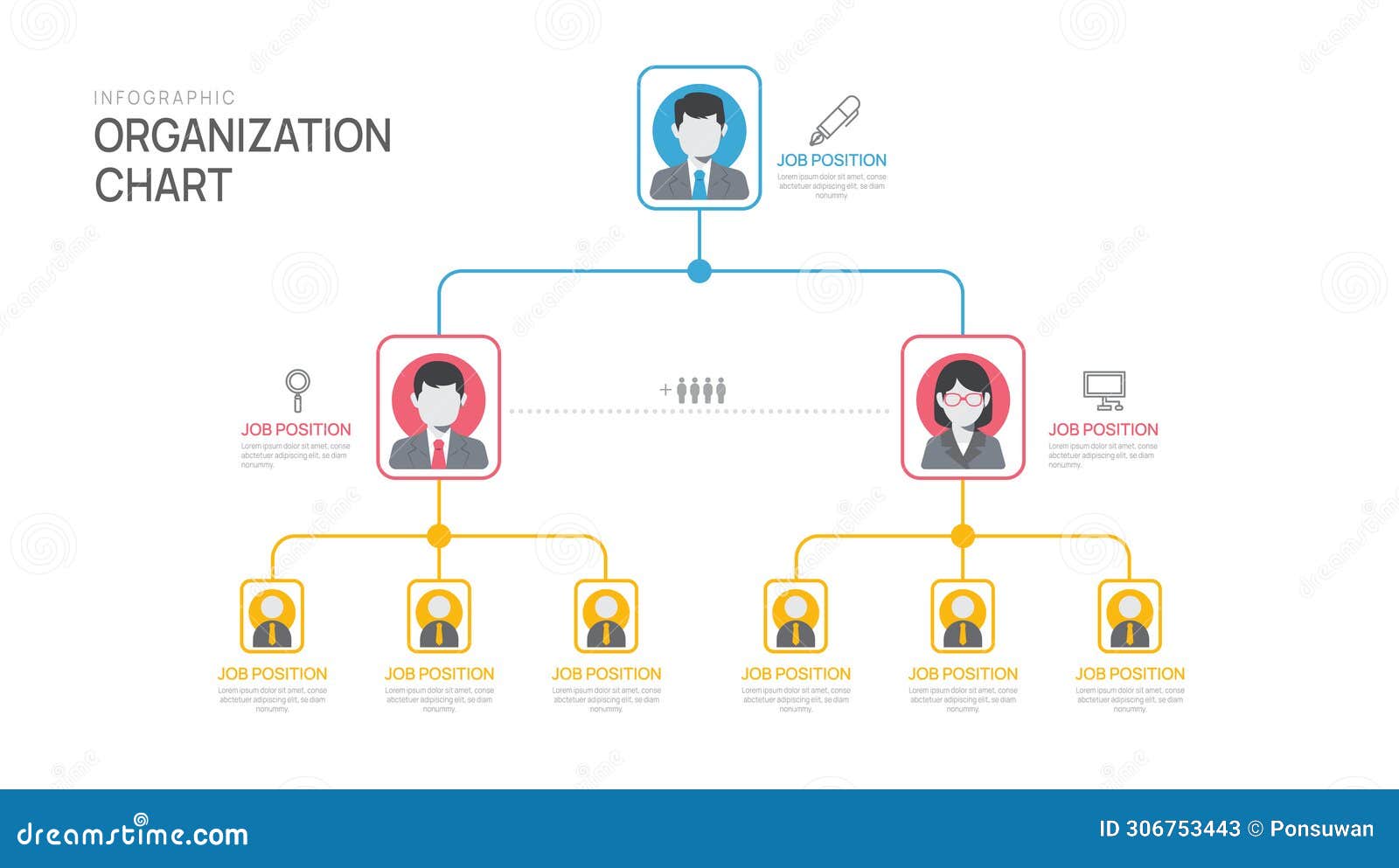 Infographic Template for Organization Chart with Business Avatar Icons ...