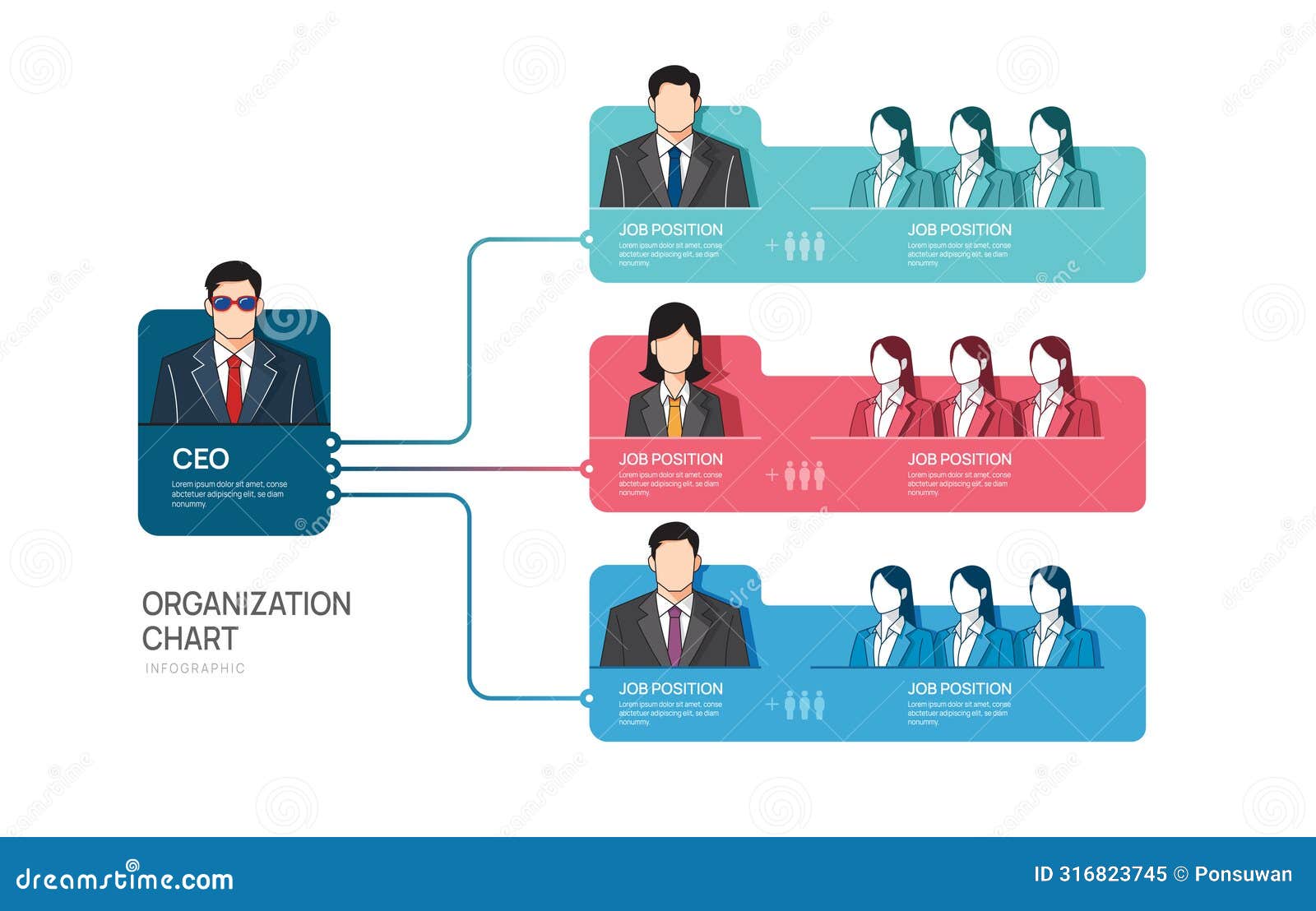 Infographic Template for Organization Chart with Business Avatar Icons ...