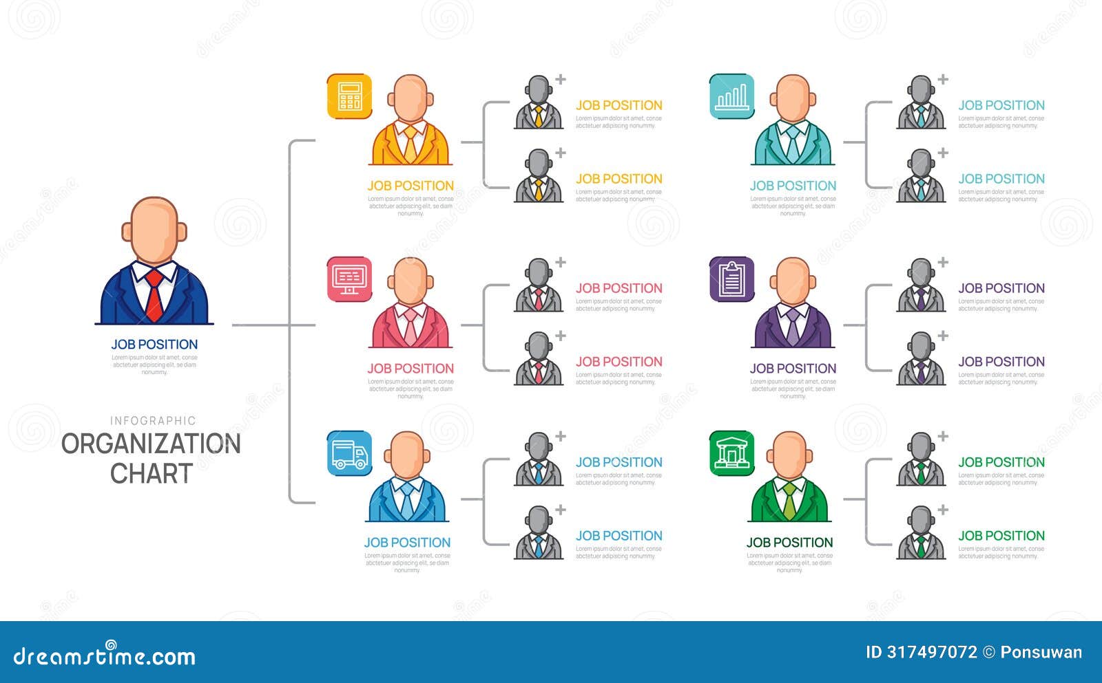 Infographic Template for Organization Chart with Business Avatar Icons ...