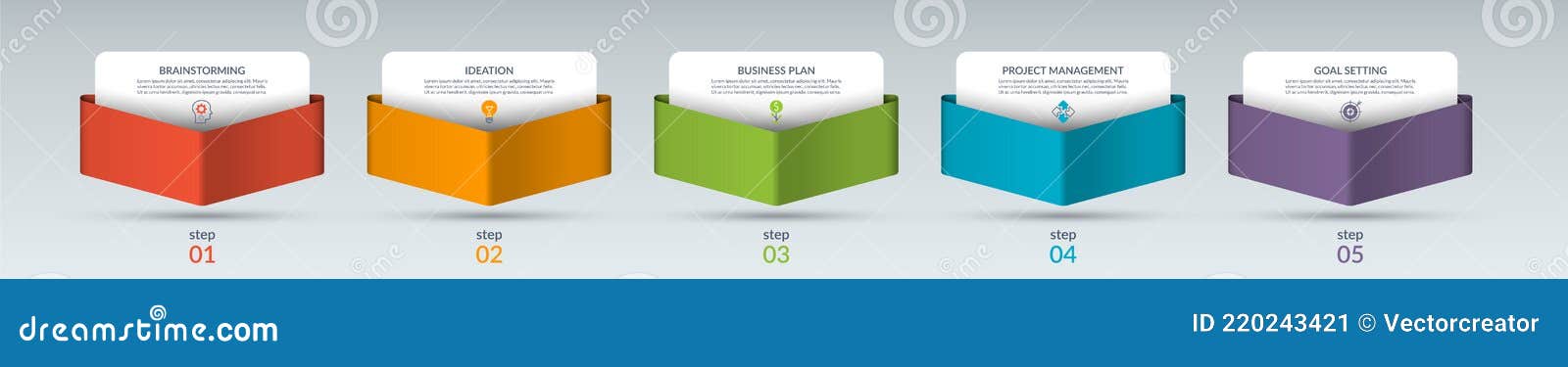 Infographic Template with 5 Paper Arrows Pointing Down. Can Be Used for ...