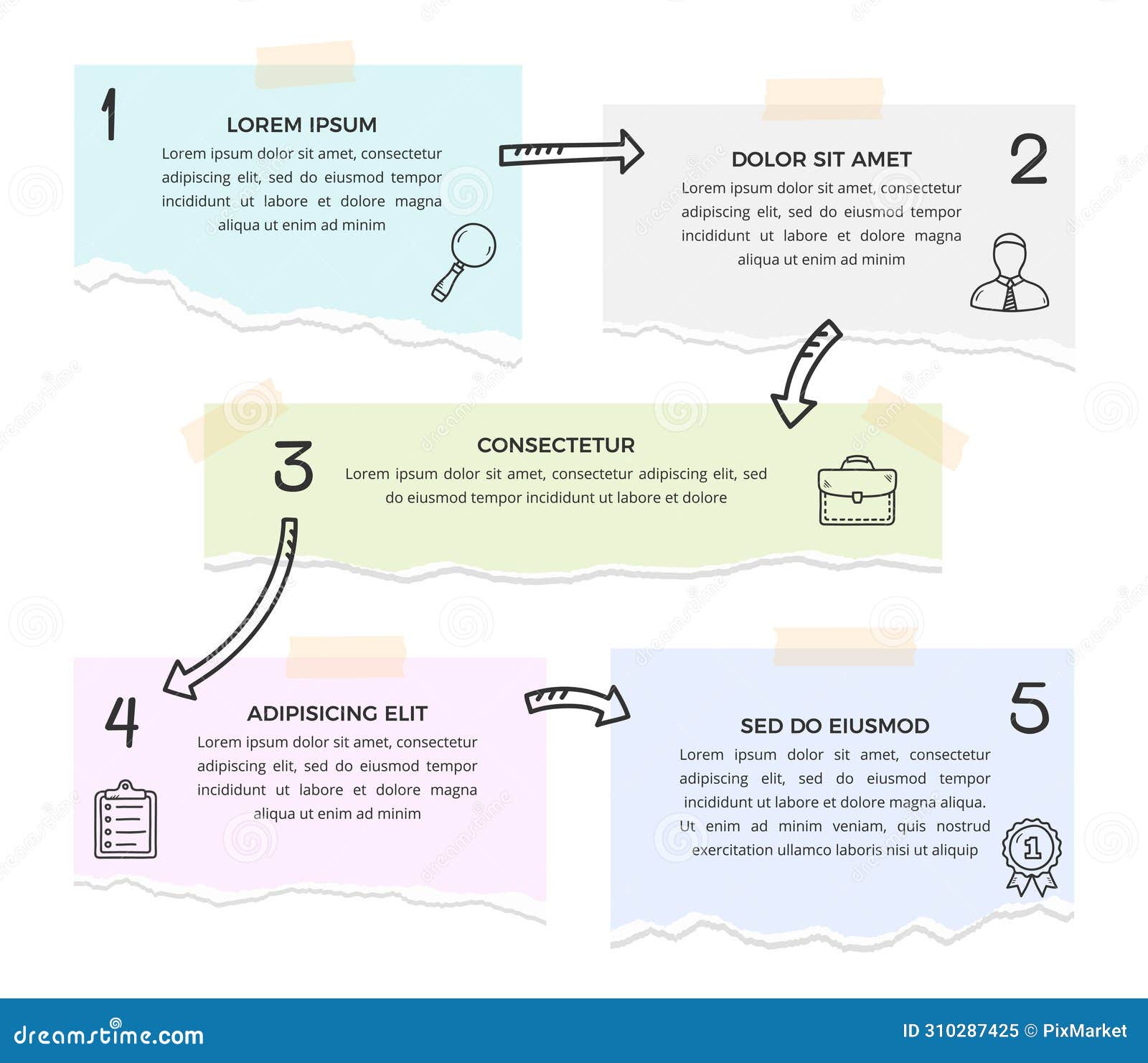 Infographic Template with 5 Paper Notes Stock Vector - Illustration of ...