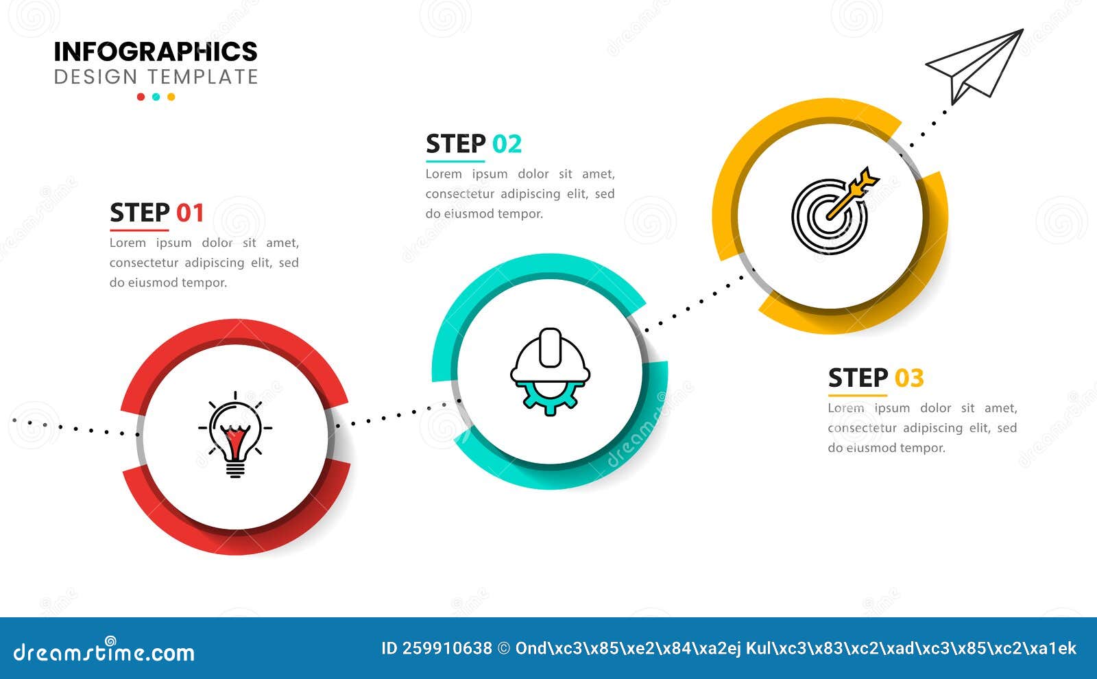 Infographic Template. Paper Plane with Path and 3 Steps Stock Vector ...