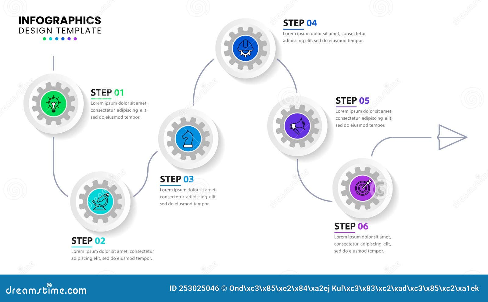 Infographic Template. Paper Plane with Timeline and 6 Steps Stock ...