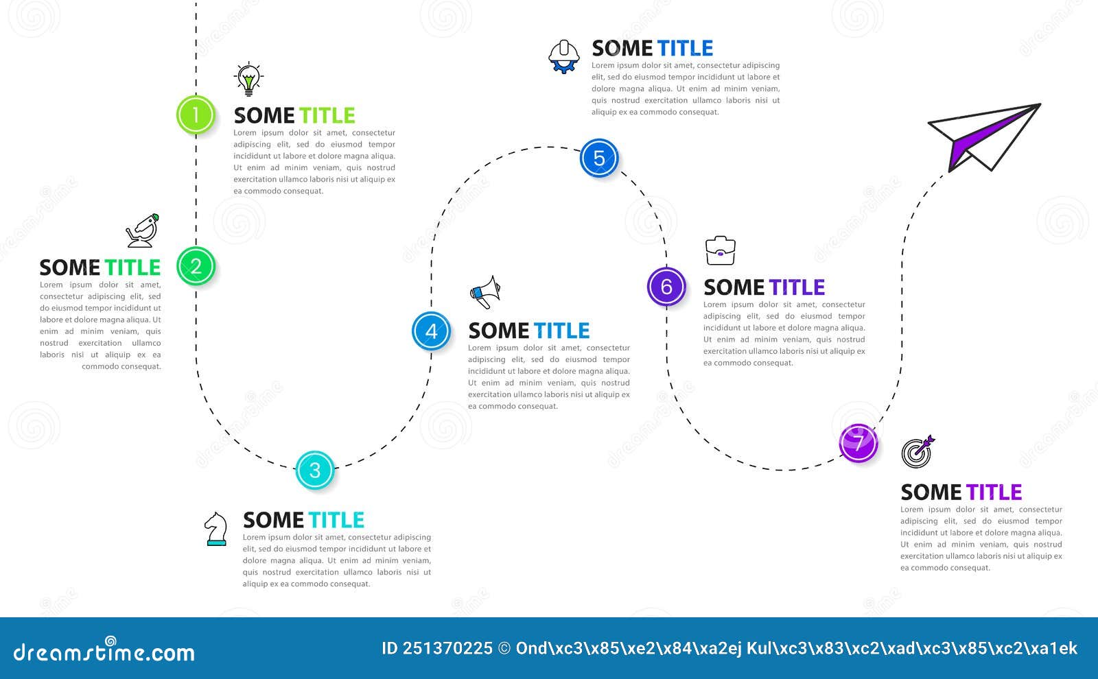 Infographic Template. Path with Paper Plane and 7 Steps Stock Vector ...