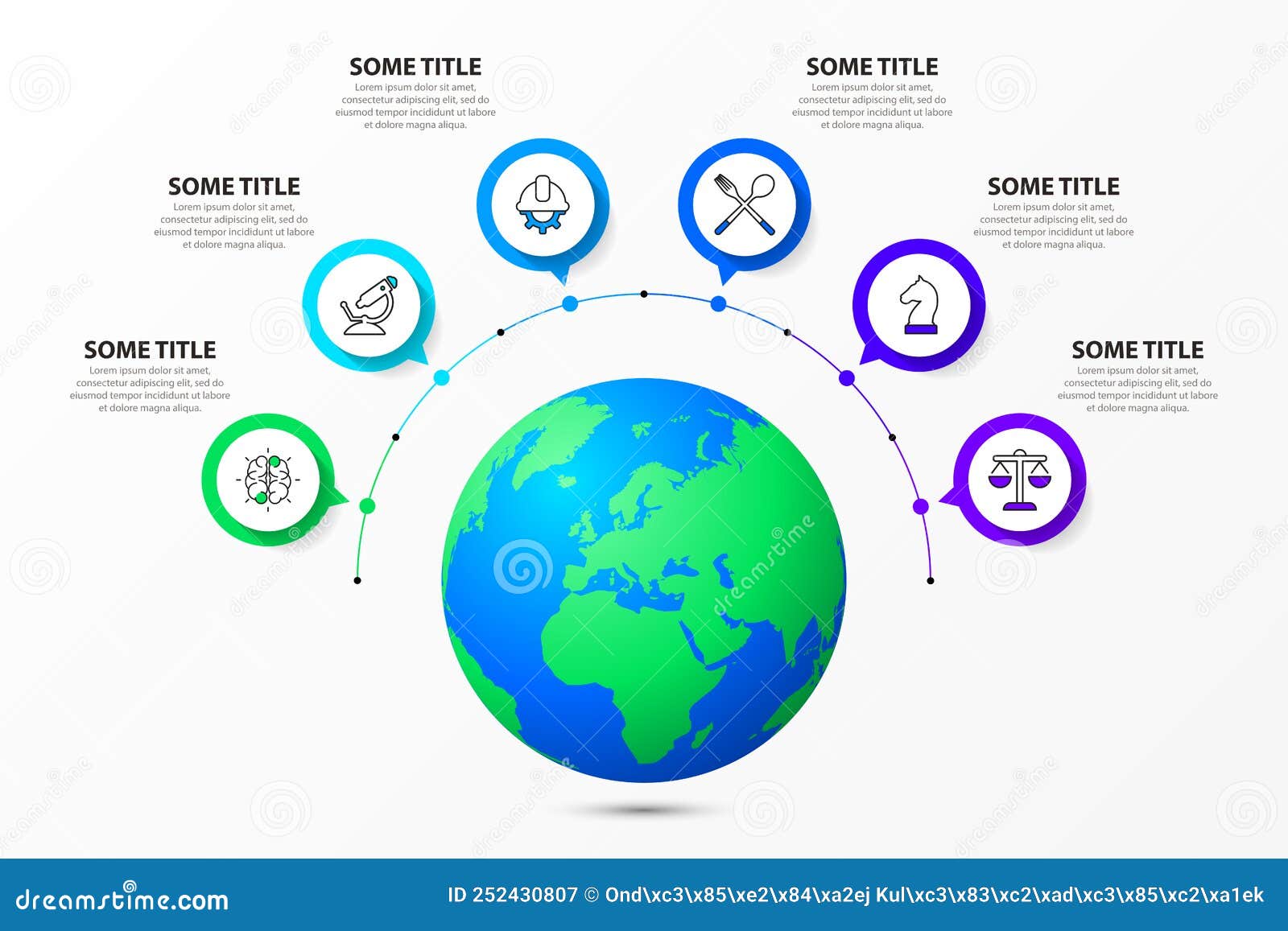 Infographic Template. Planet Earth with 6 Steps and Icons Stock Vector ...