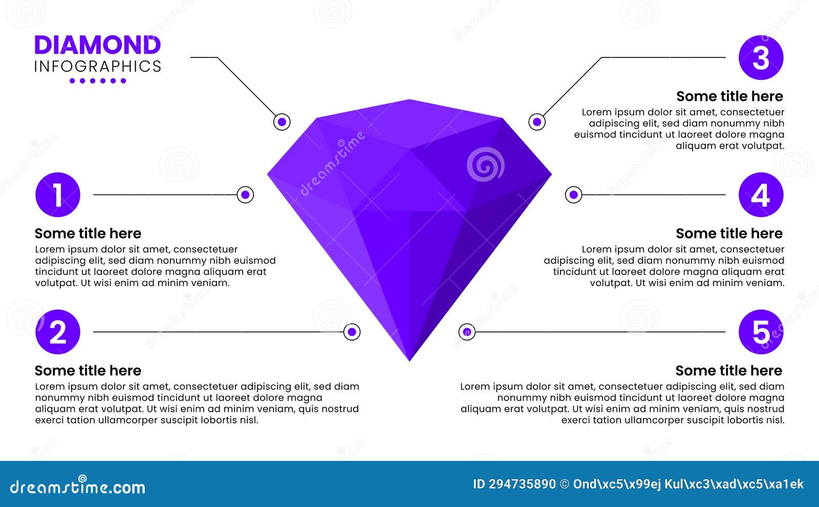 Infographic Template. Purple Diamond with 5 Steps Stock Vector ...