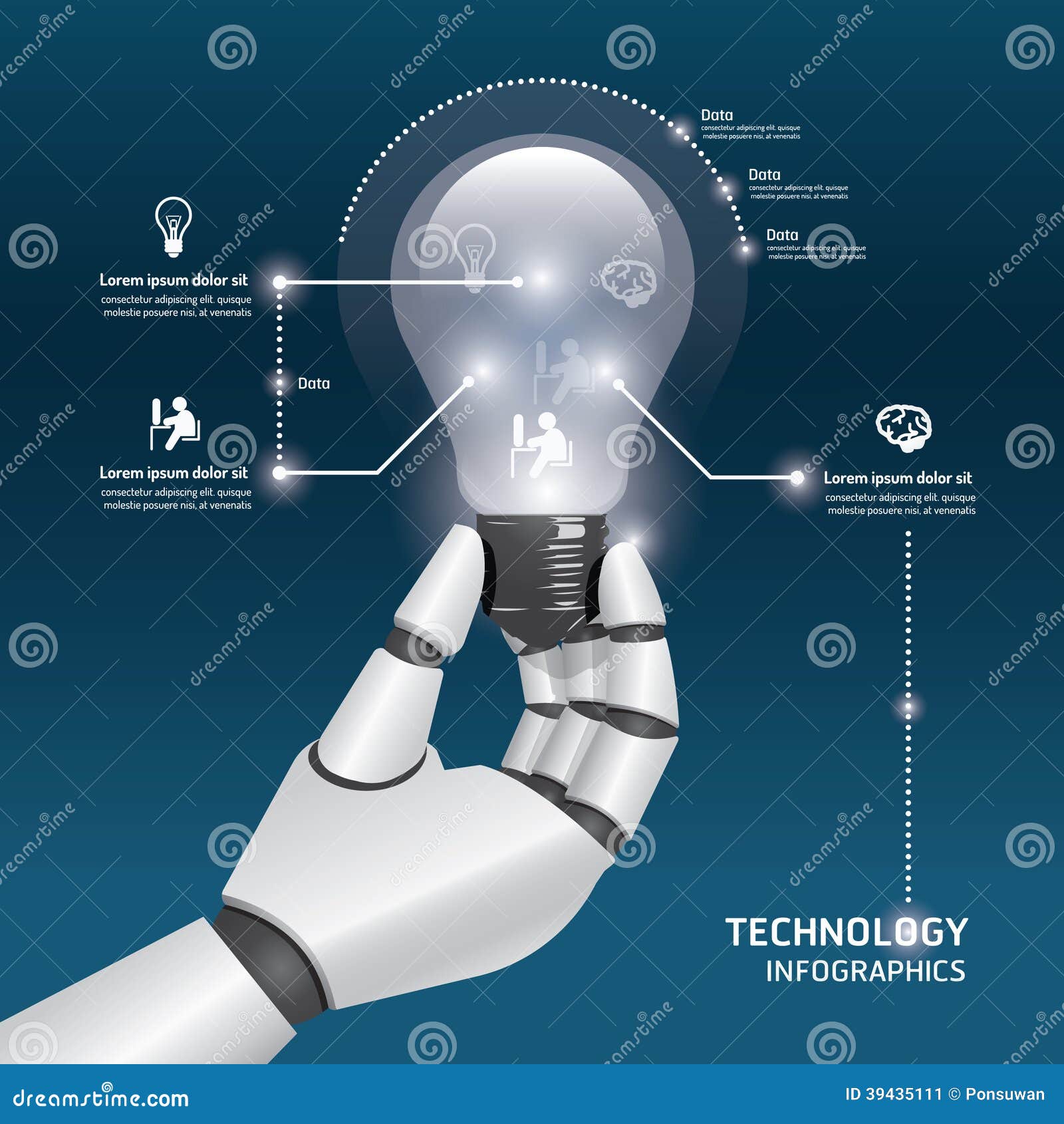 Infographic Template with Robot Hand Hold Light Bulbs Design. Stock ...