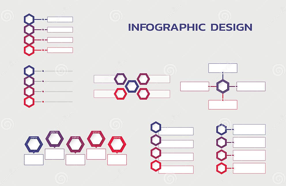 Infographic Template Set. Flowcharts with Hexagons and Text Boxes Stock ...