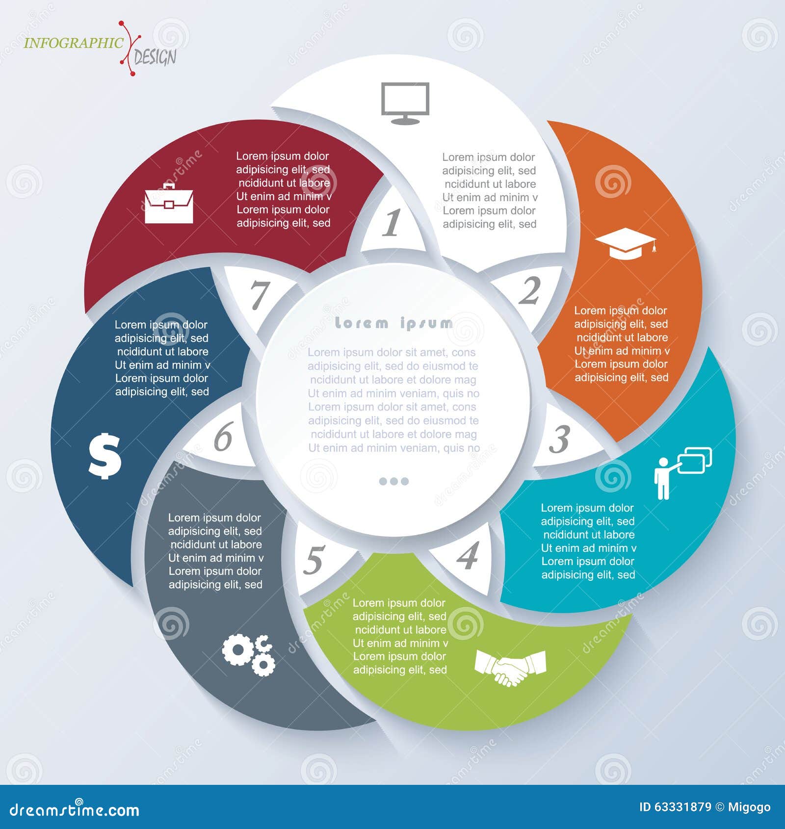 Infographic Template with Seven Segments Stock Vector - Illustration of ...