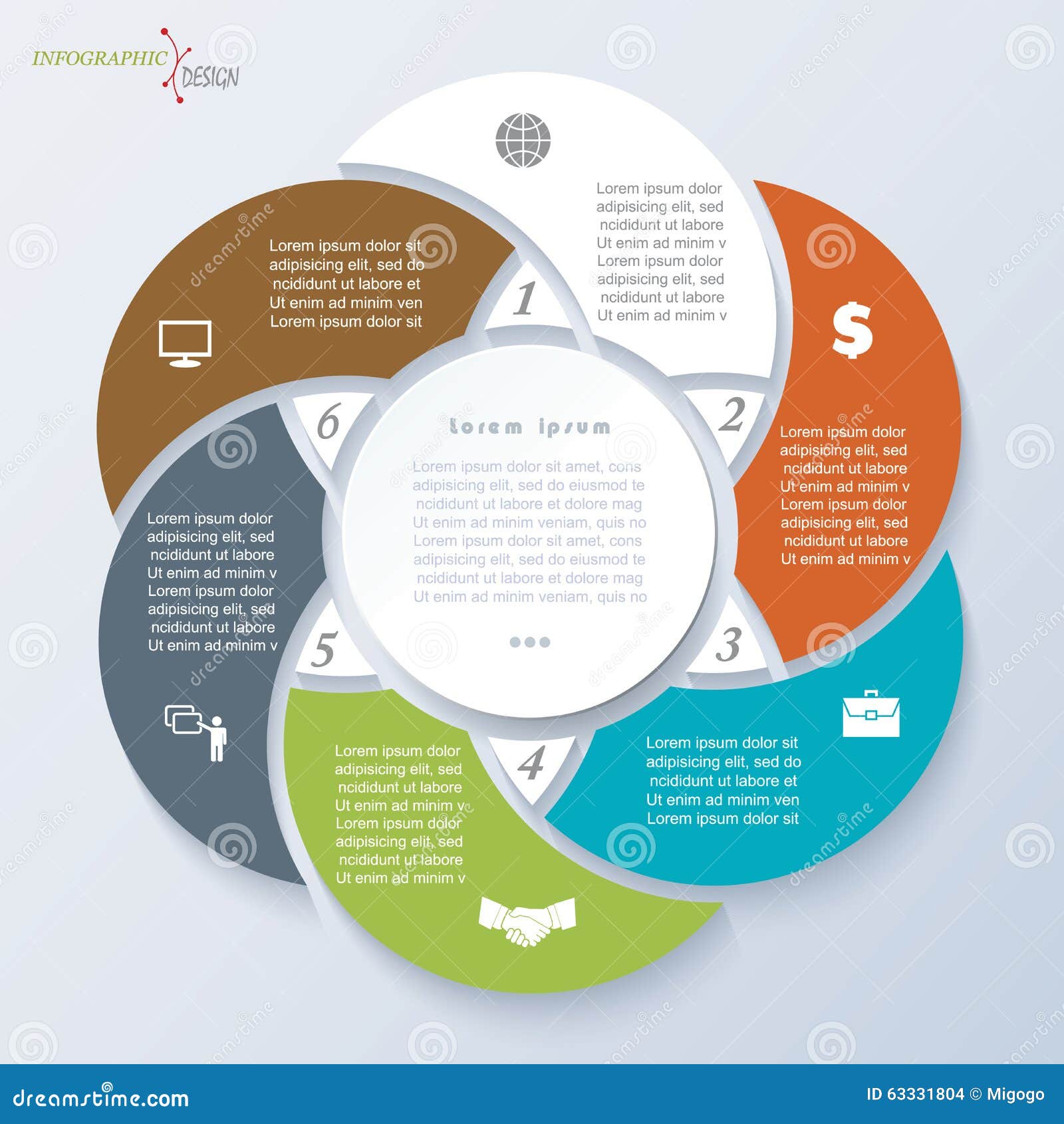 Infographic Template With Six Segments Vector Illustration ...