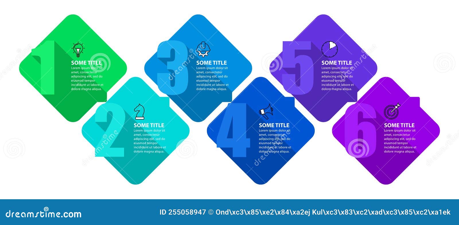 Infographic Template. 6 Squares in a Row with Numbers and Text Stock ...