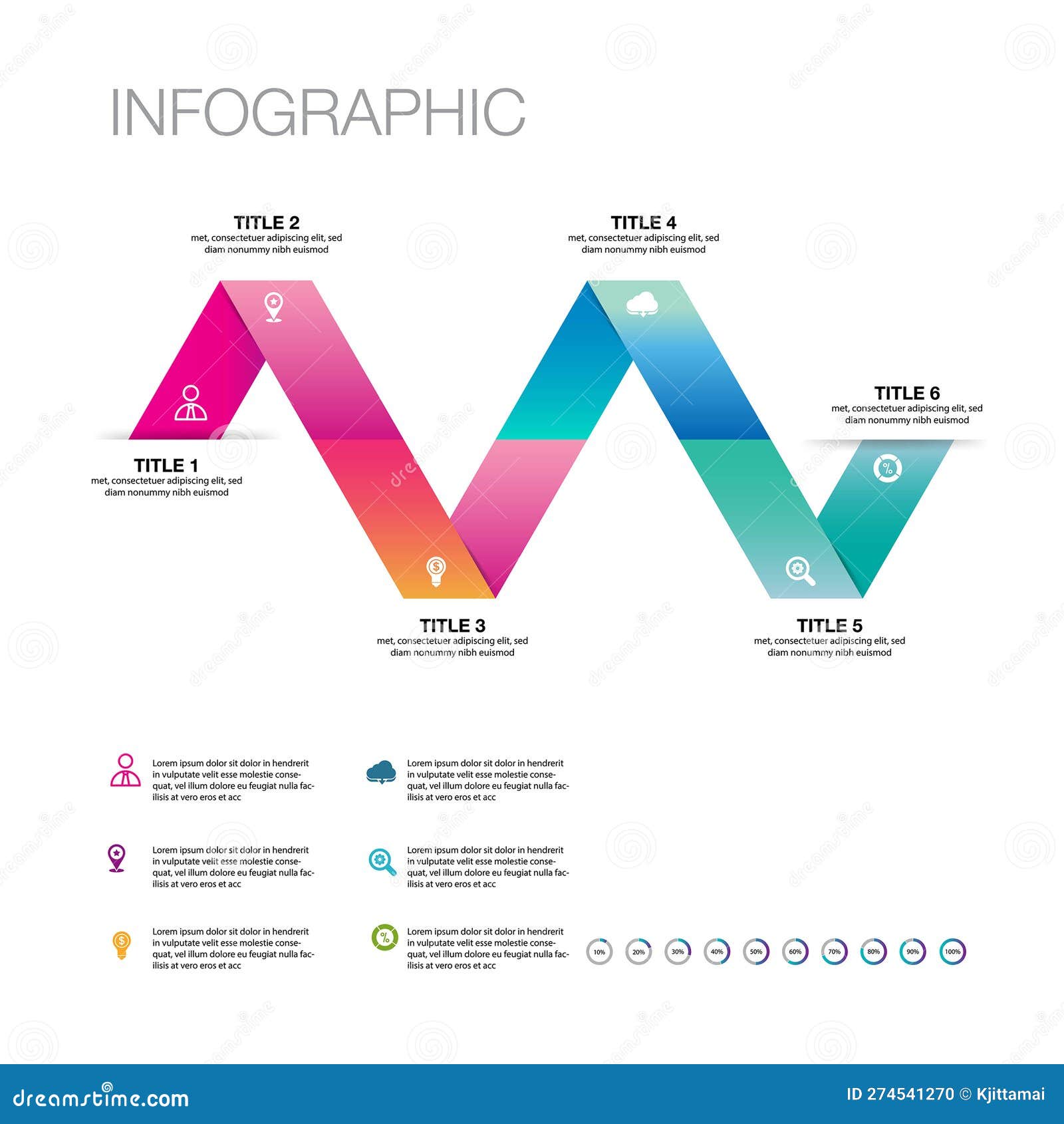 Infographic Template for 6 Step Strategy Plan Zigzag Shape on White Background Stock ...