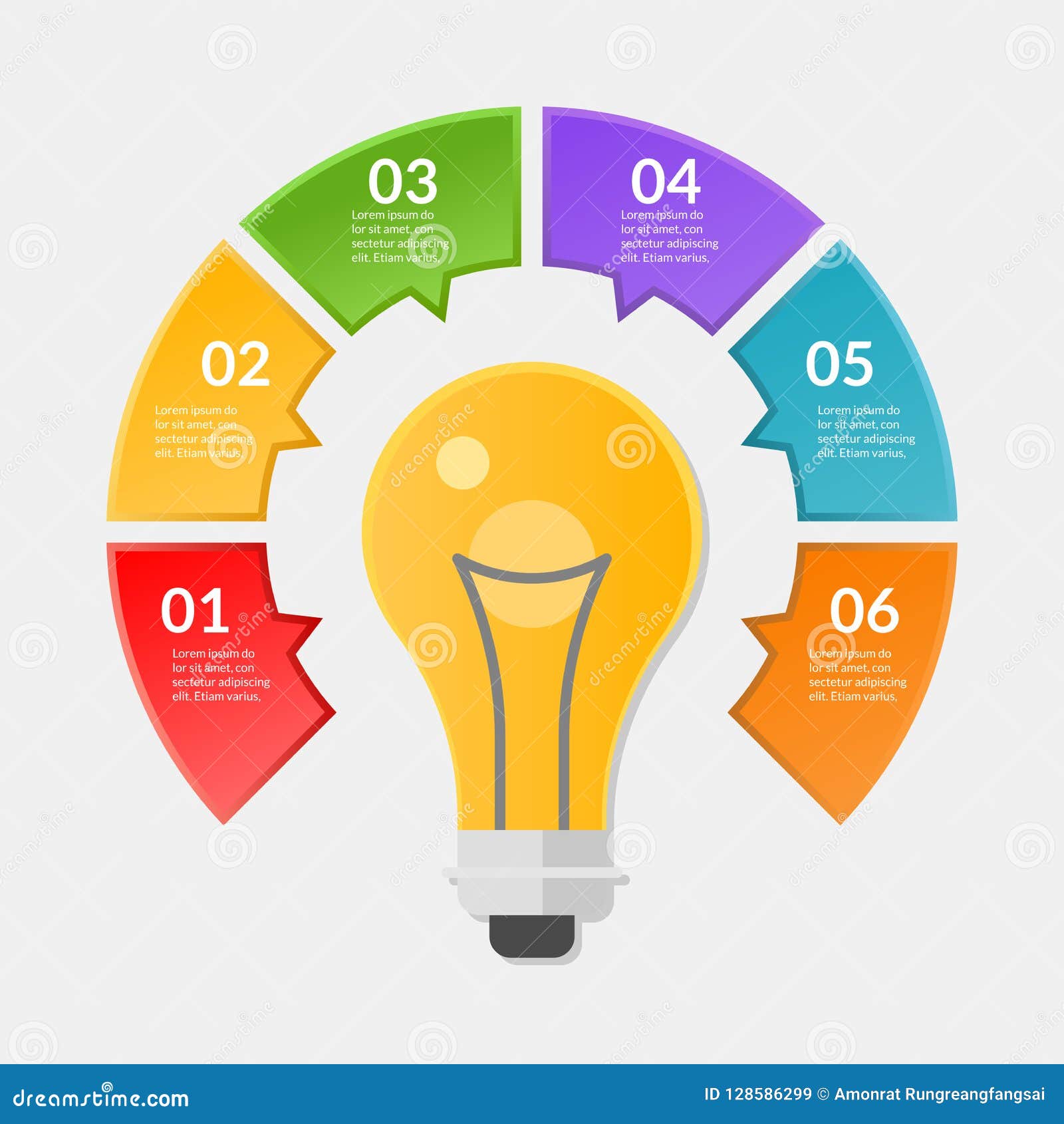 Infographic Template of Step or Workflow Diagram with Light Bulb Stock ...