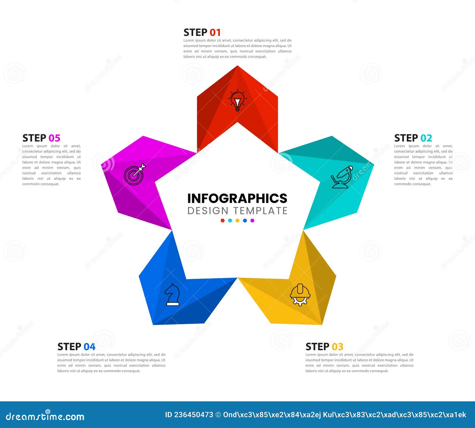 Infographic Template with 5 Steps or Options. Pentagon Created from ...
