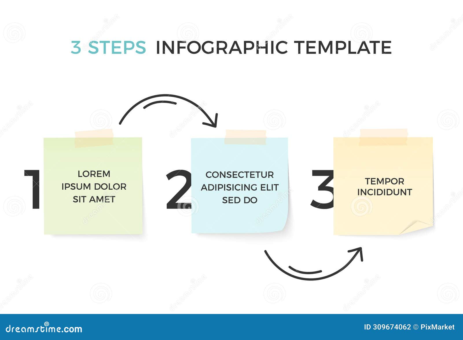 Infographic Template with 3 Steps with Paper Notes Stock Vector ...