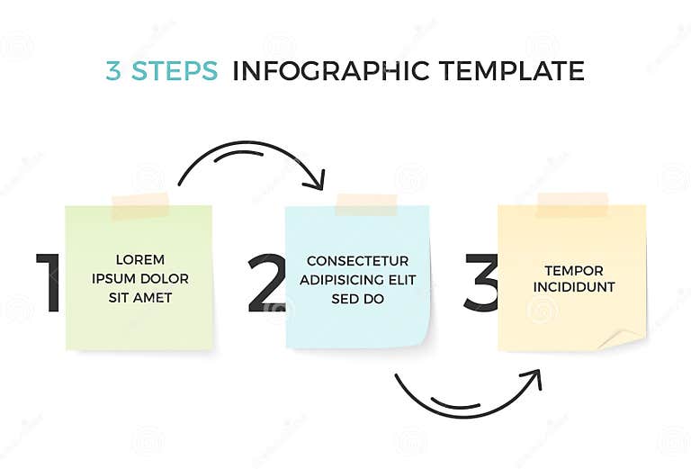 Infographic Template with 3 Steps with Paper Notes Stock Vector ...
