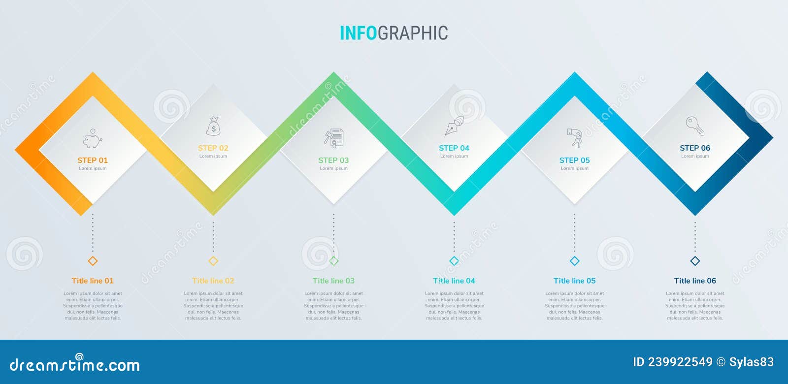 Timeline Infographic Design Vector. 6 Options, Square Workflow Layout ...