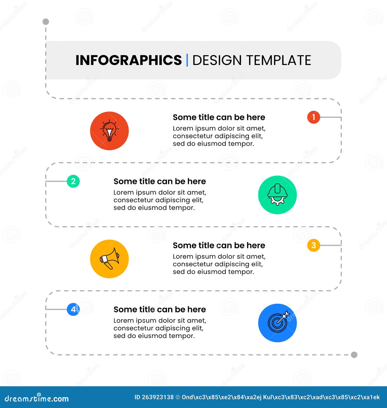 Infographic Template. Vertical Dashed Timeline with 4 Steps Stock ...