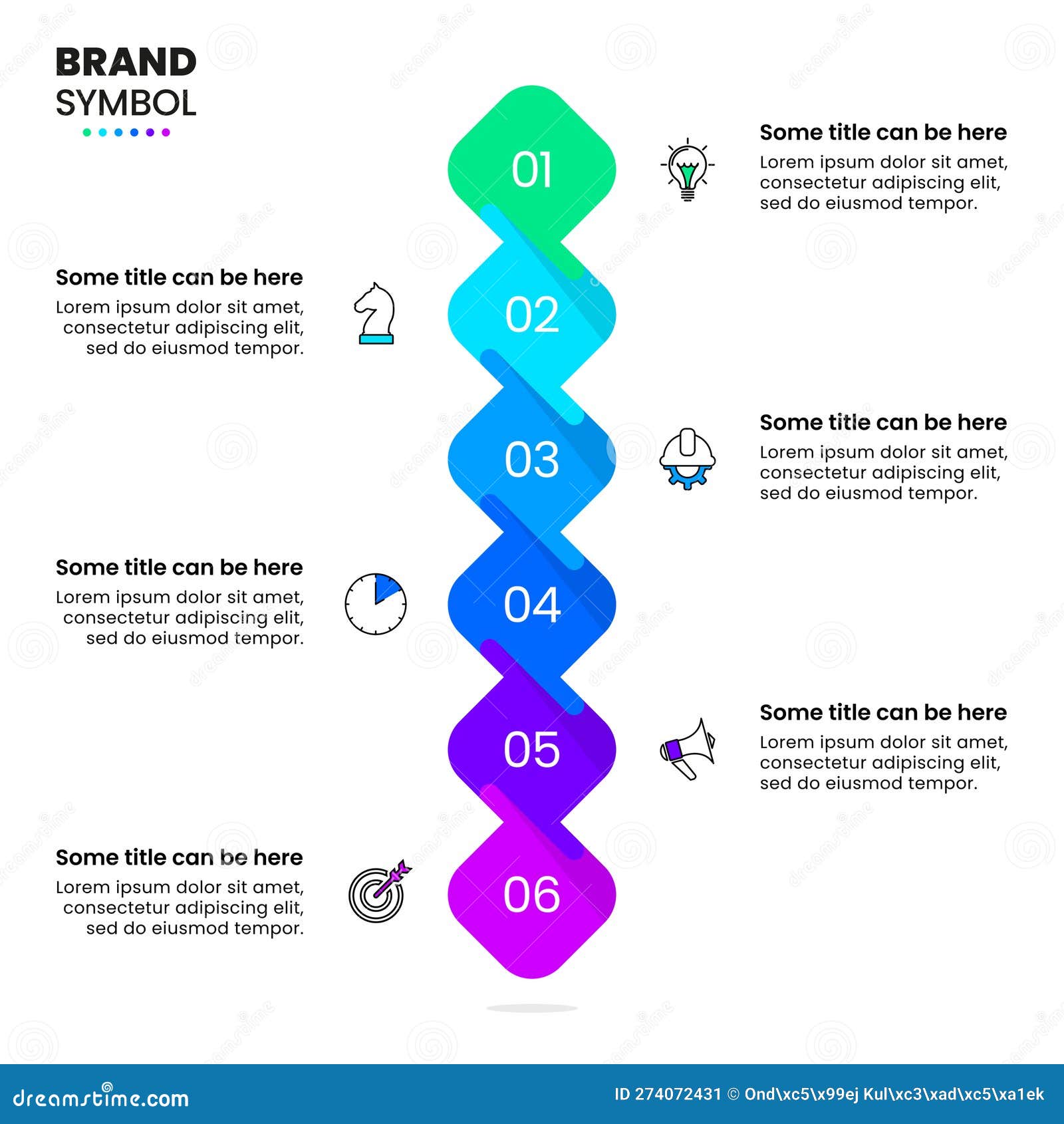 Infographic Template. Vertical Timeline with 6 Connected Squares Stock ...