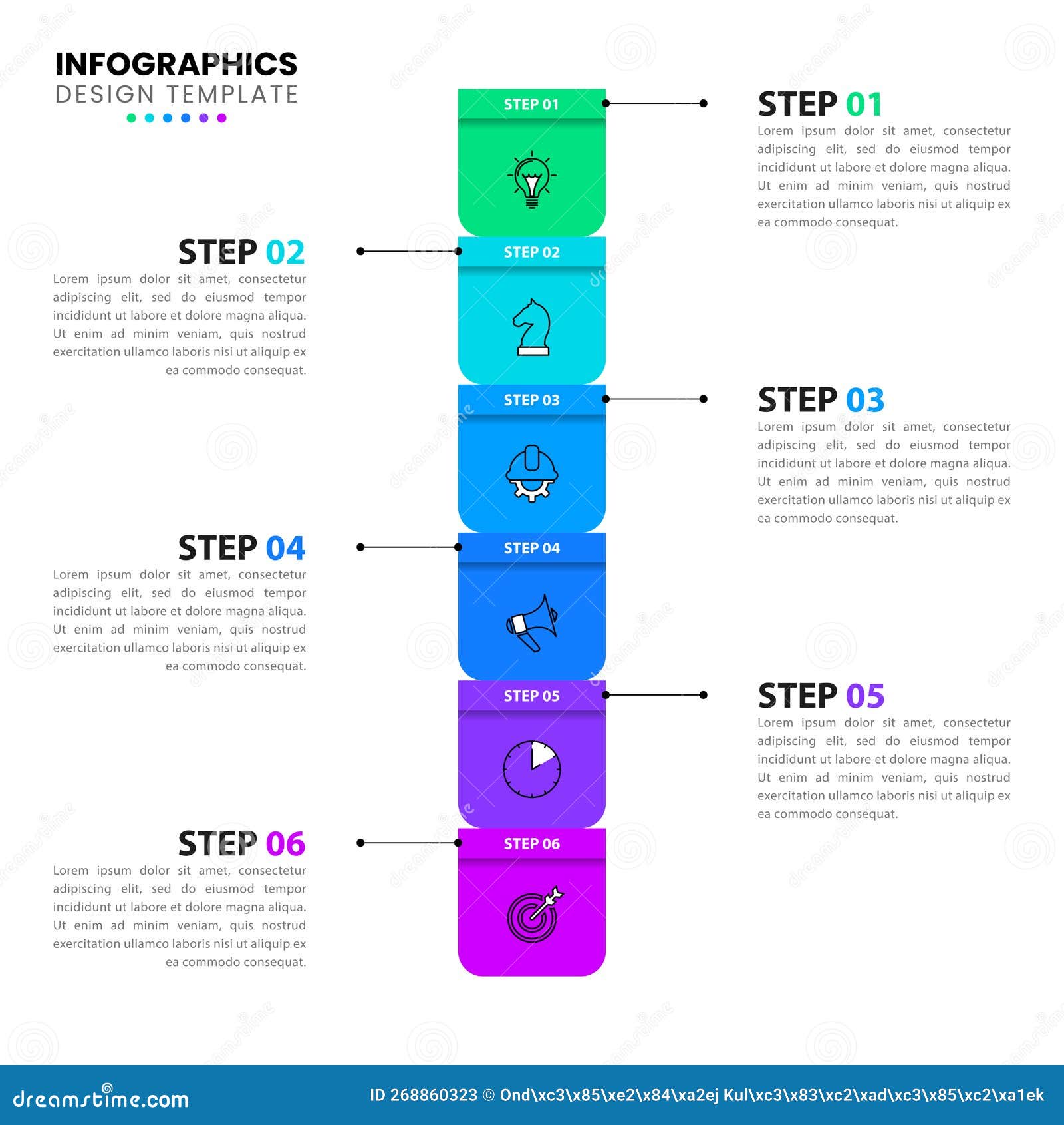 Infographic Template. Vertical Timeline with 6 Steps and Icons Stock ...
