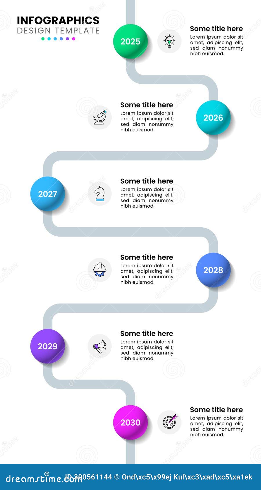 Infographic Template. Vertical Timeline with 6 Steps Stock Illustration ...