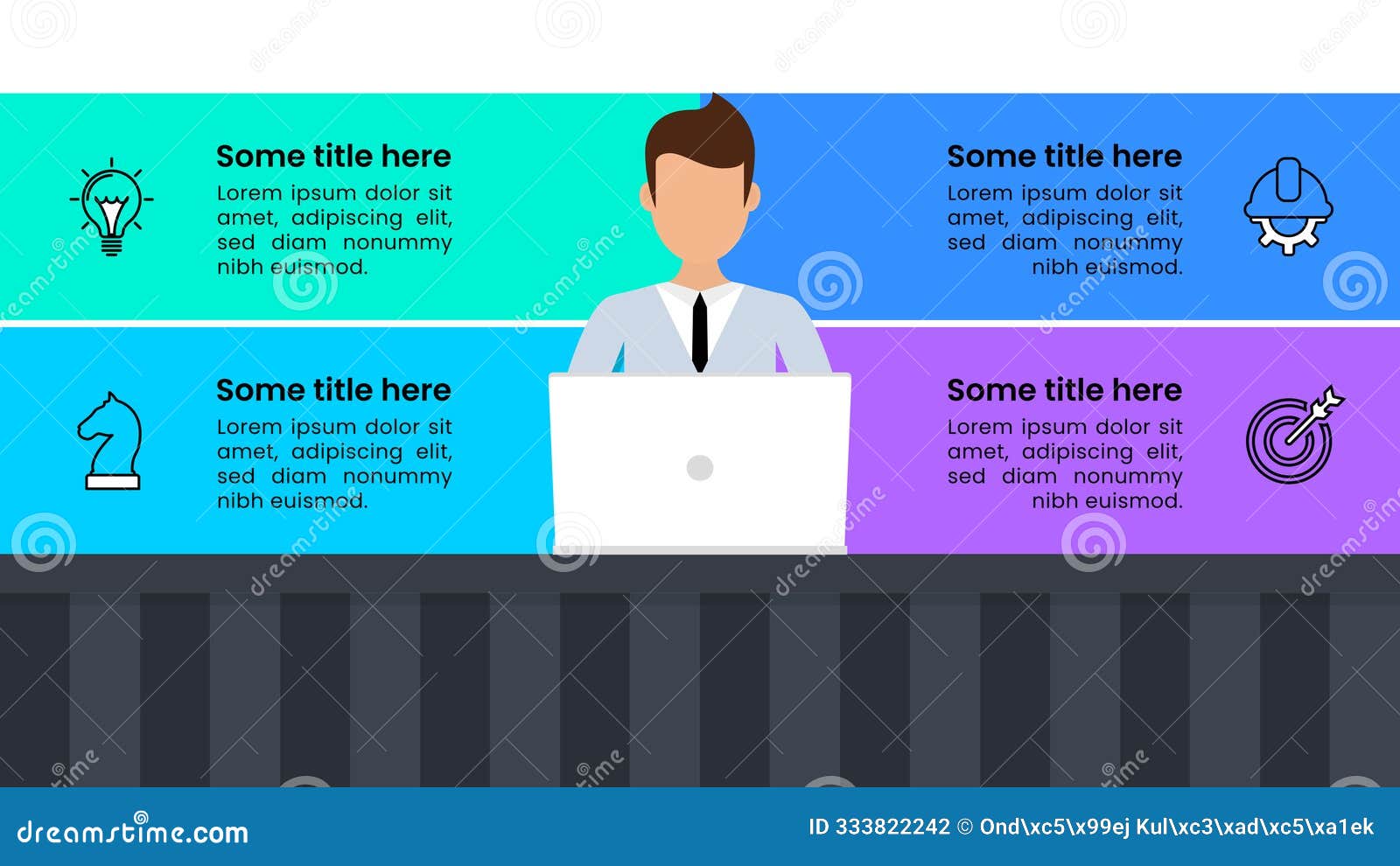Infographic Template. Worker with Computer and 4 Banners Stock ...