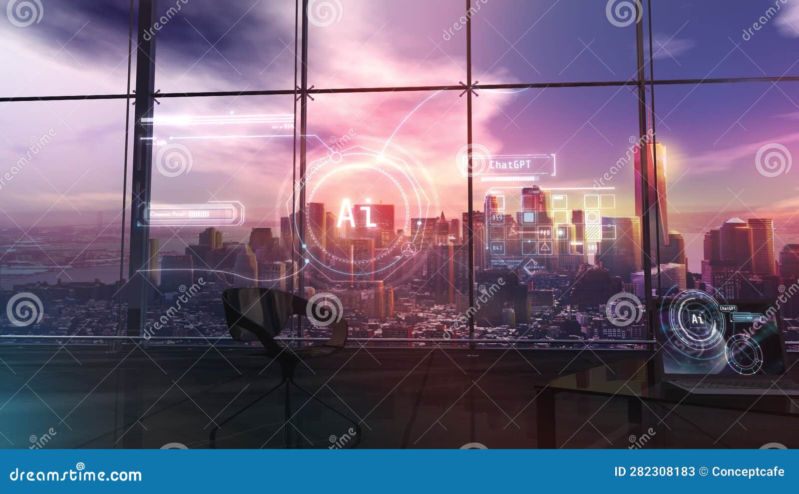 Artificial Intelligence Infographic on Laptop Screen. 3D Render Stock ...