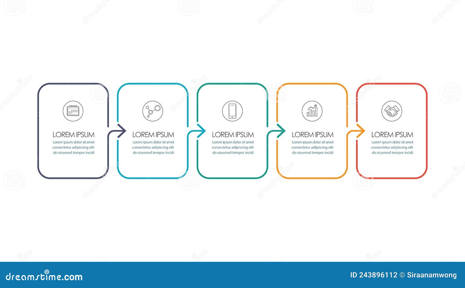 Infographic Thin Line Frame With Five Steps Square Template Vector ...