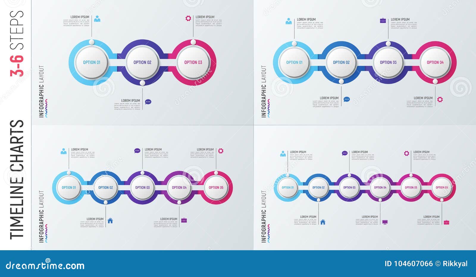 Infographic Timeline Charts. 3-6 Options Vector Templates. Stock Vector ...