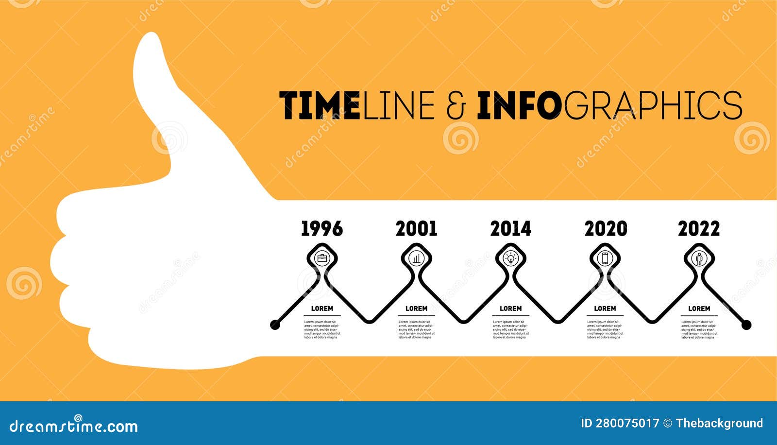 Infographic or Timeline with Five Parts and Silhouette of Thumb Up ...