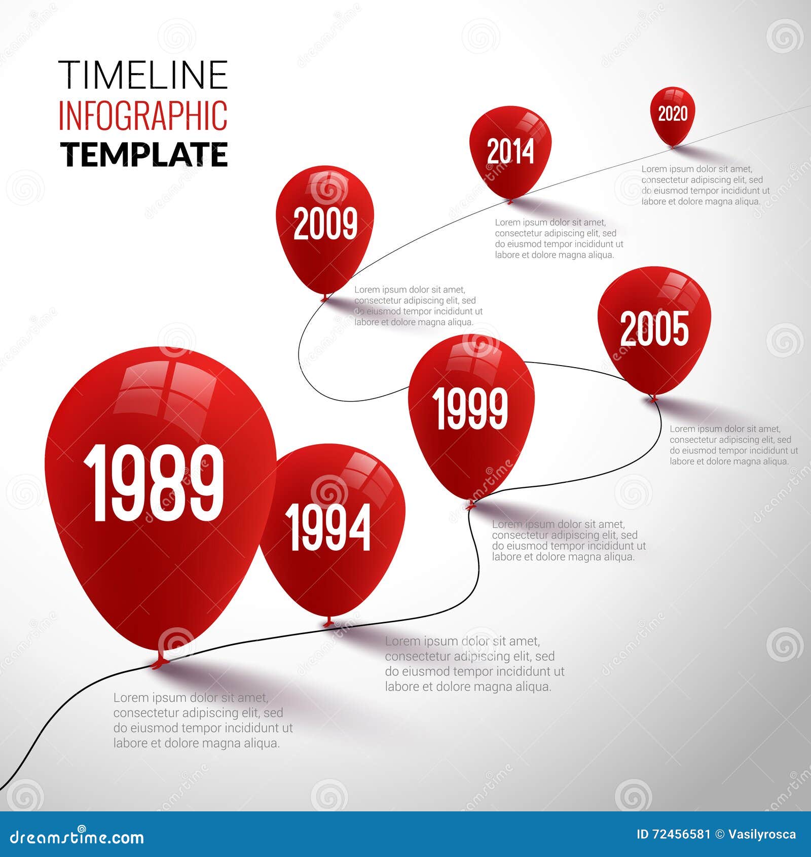 Infographic Timeline Realistic Template with Red Balloons Stock Vector ...