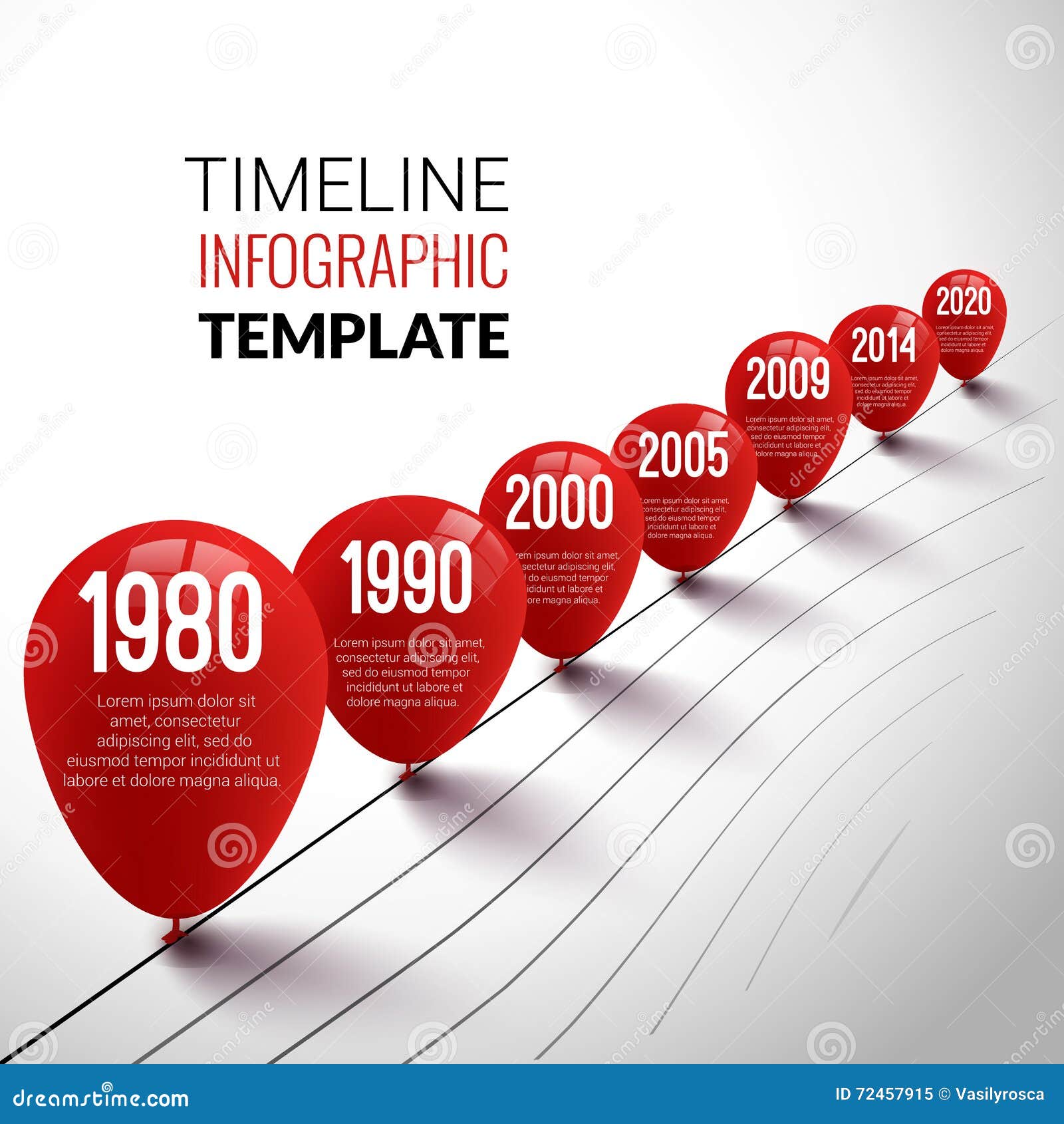 Infographic Timeline Realistic Template with Red Balloons Stock Vector ...