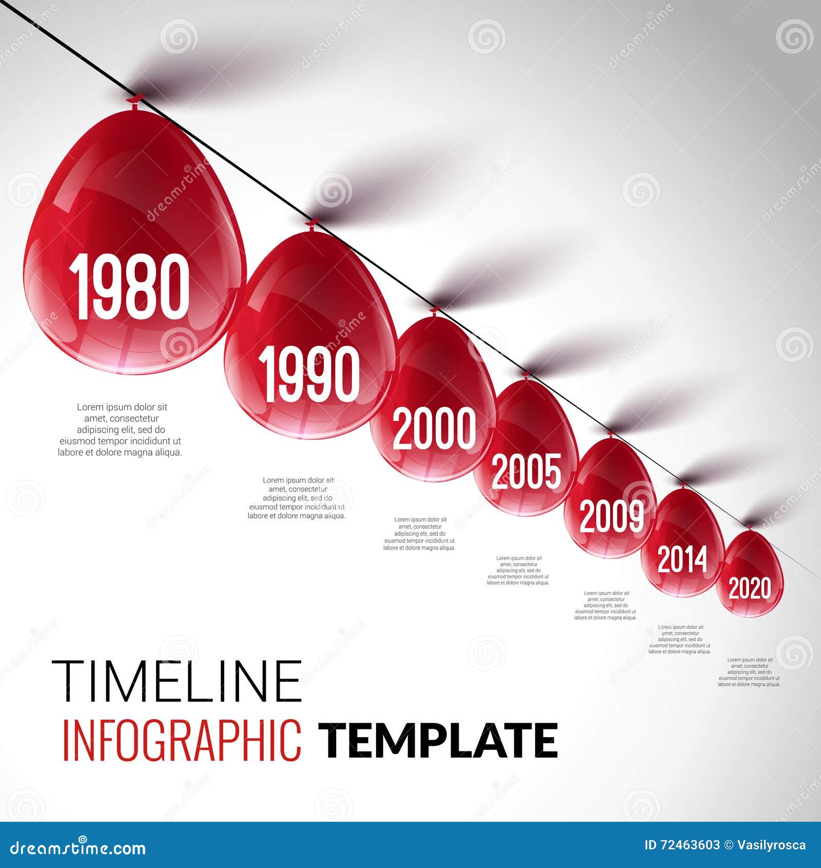 Infographic Timeline Realistic Template with Red Balloons Stock Vector ...