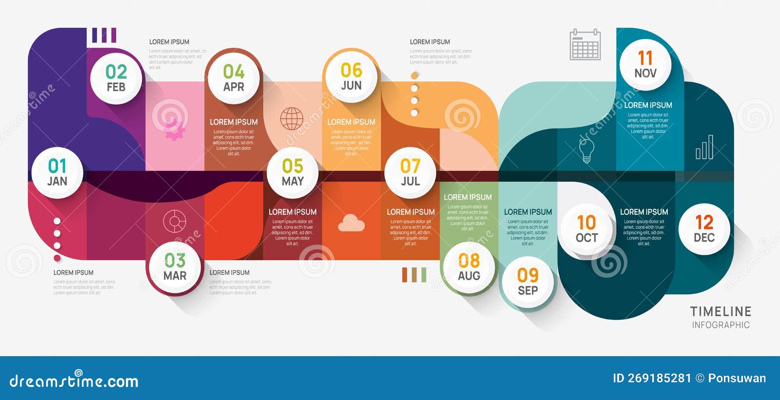 Infographic Timeline Rounded Elements Diagram Template For Business. 4 ...