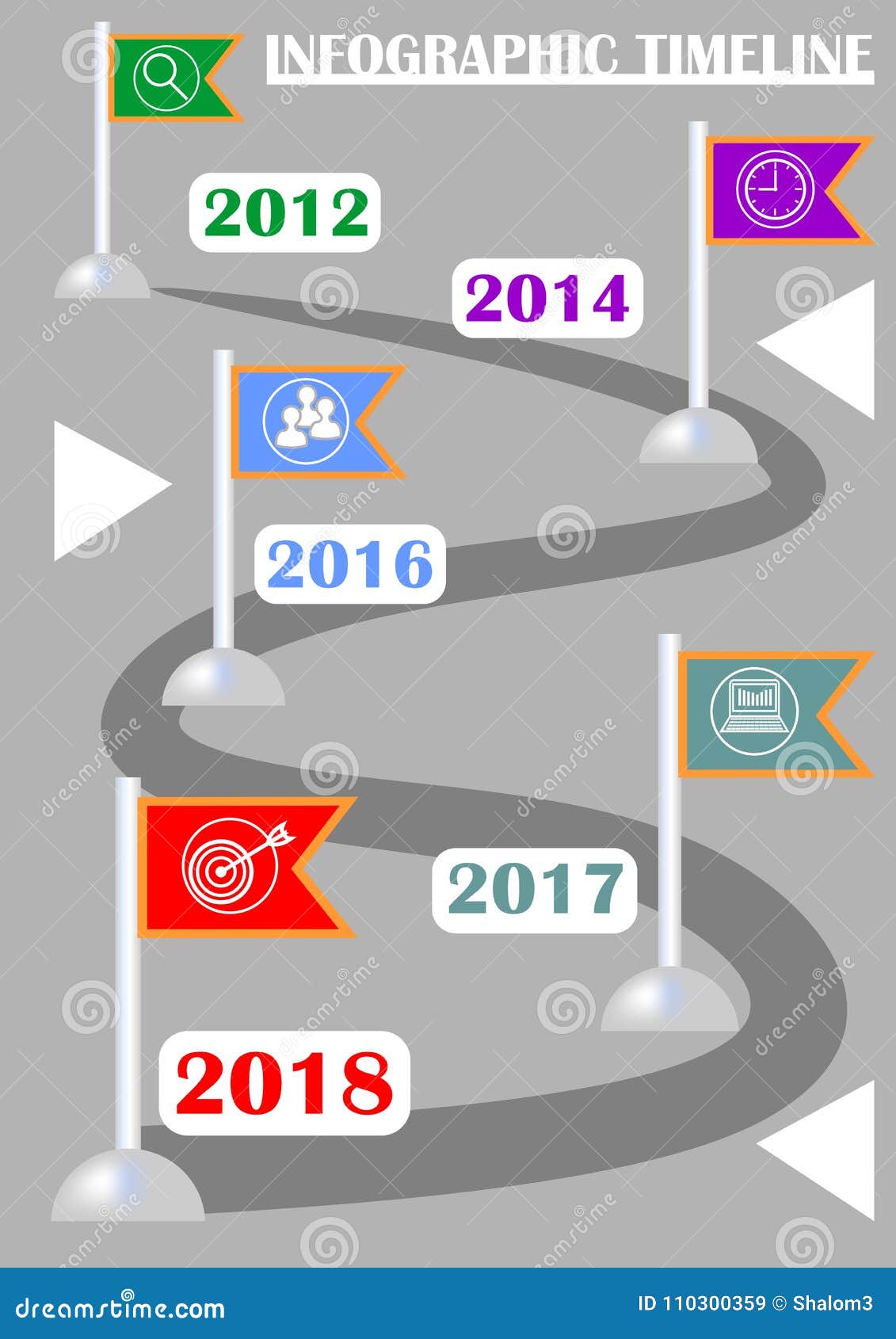 Infographic Timeline Template, Abstract Vector with Five Flag Elements ...