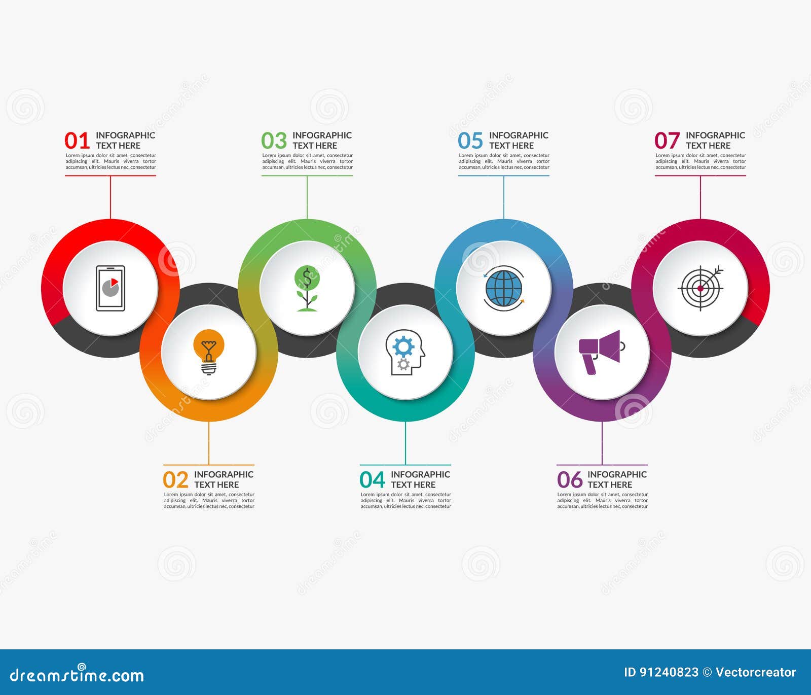 Infographic Timeline Template of 7 Circles Stock Vector - Illustration ...