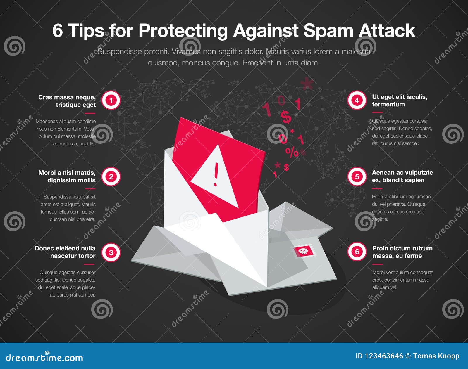 Infographic for 6 Tips for Protecting Against Spam Attack Stock Vector ...