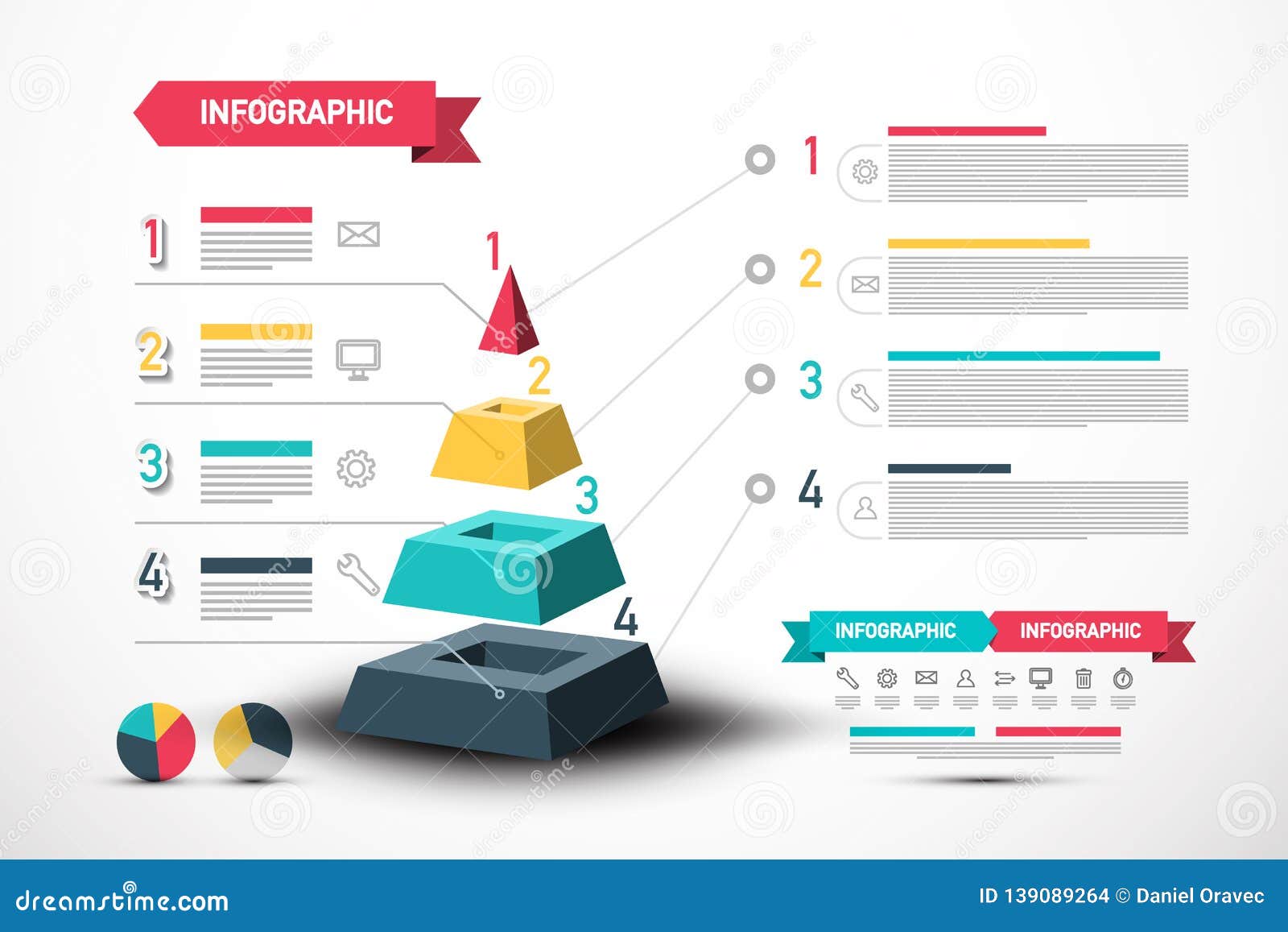 Infographic Vector Design with Pyramid and Sample Texts. Four Steps ...