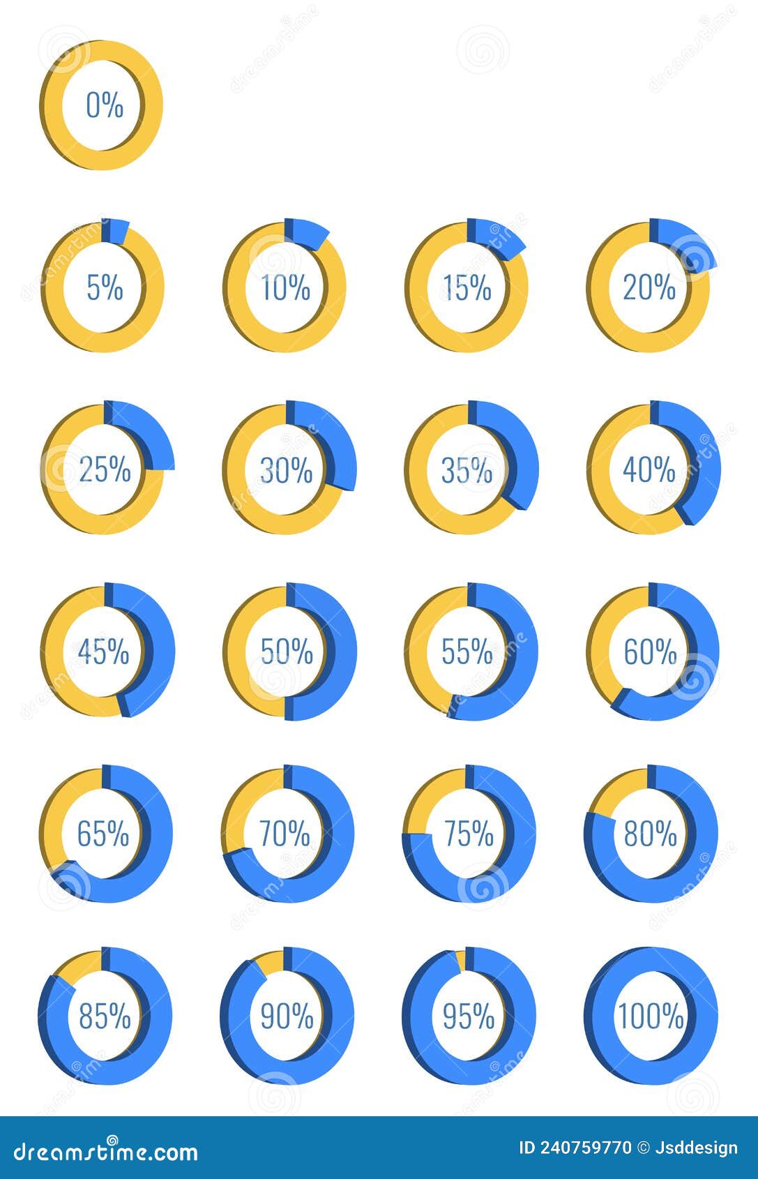 Vector Illustration Set of Three-dimensional Pie Charts with Percent ...