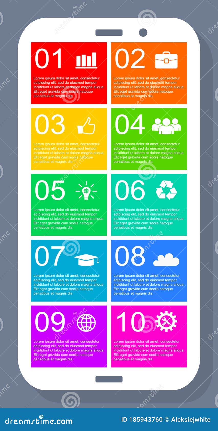 Infographic Vector Template on Mobile Phone Screen, Flat Design Vector ...