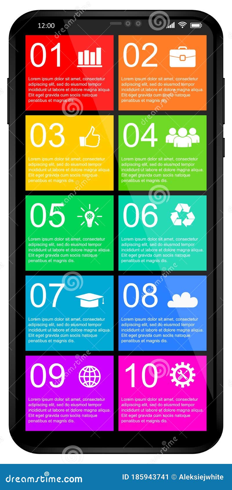 Infographic Vector Template on Mobile Phone Screen, Realistic Vector Illustration Stock Vector ...