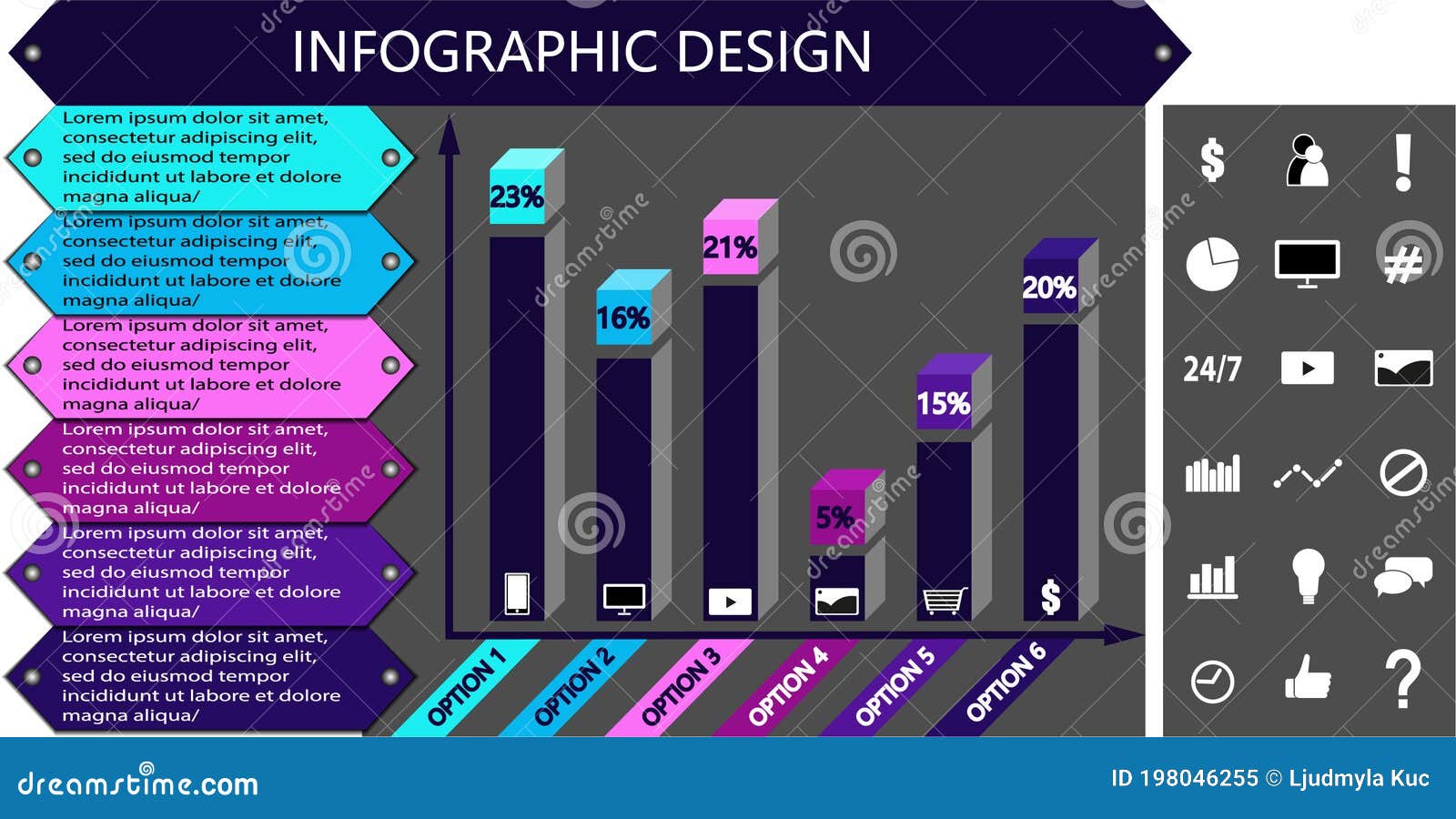 Vertical Chart, Graph Elements, Templates With 5, 4 And 3 Circle Vector ...