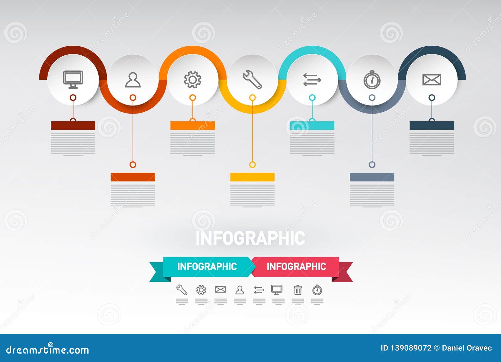 Infographic Web Design with Paper Cut Circles, Sample Text and Icons ...