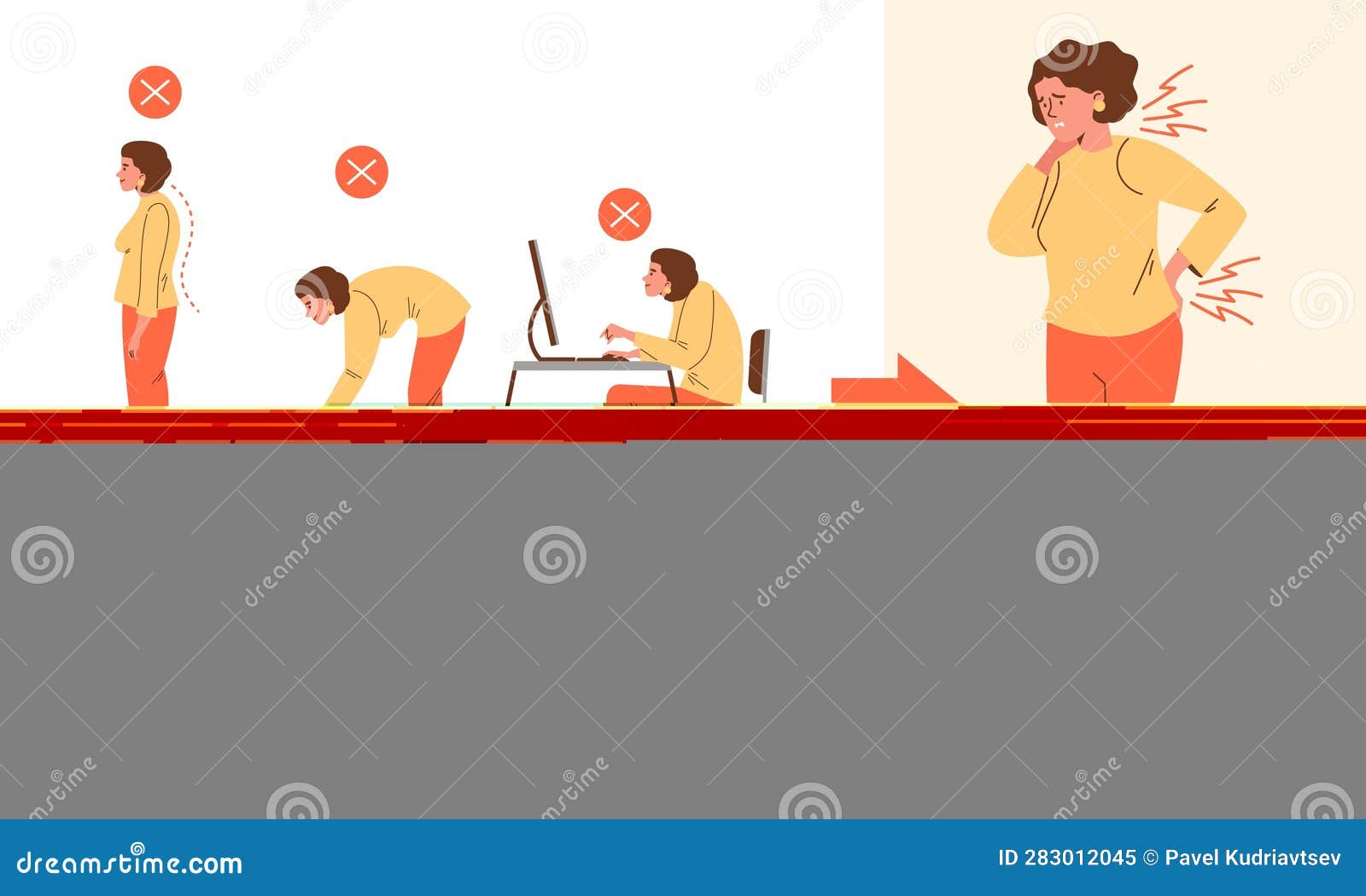 Infographic with Woman about Bad Posture Flat Style, Vector ...