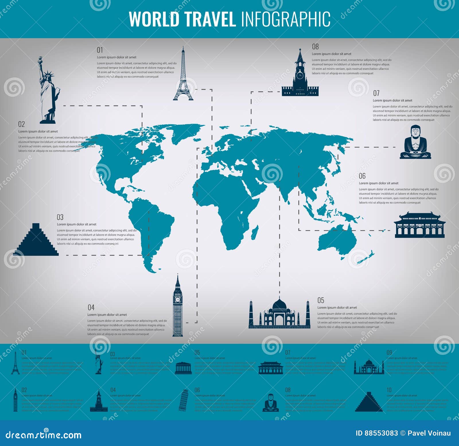Infographic World Landmarks on Map. Vector Stock Vector - Illustration ...