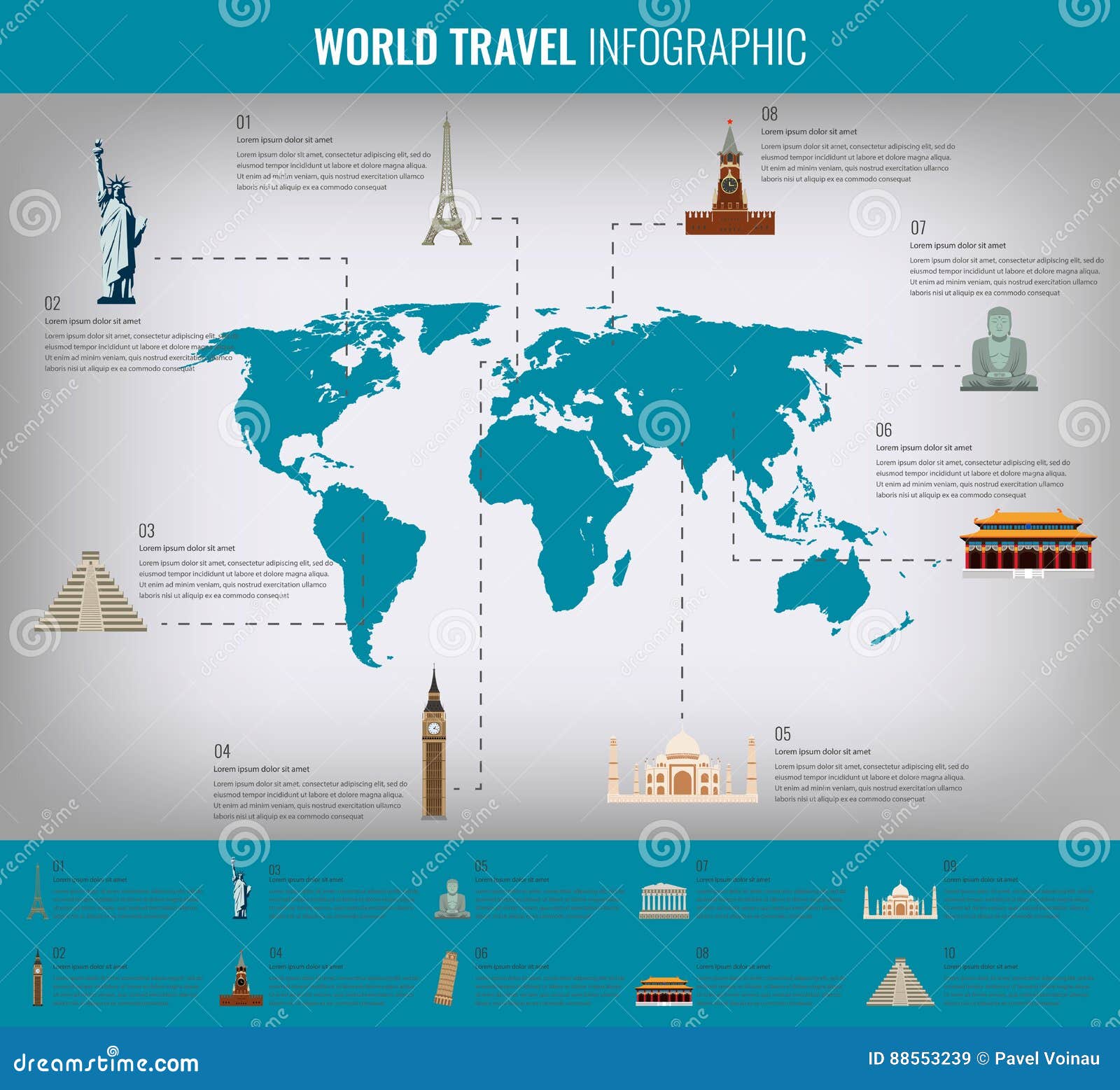 Infographic World Landmarks on Map. Vector Stock Vector - Illustration ...