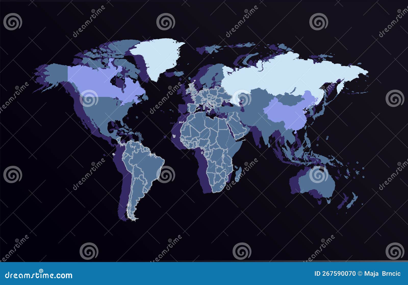 World Map Blue Color with Borders, Ice Cold Infographic Vector ...